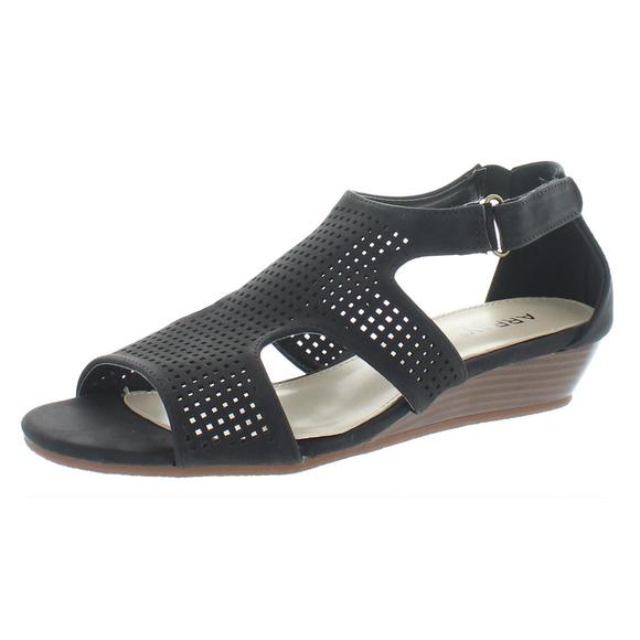 Array | Shoes | Array Womens Tati Black Low Heel Faux Leather Wedge ...